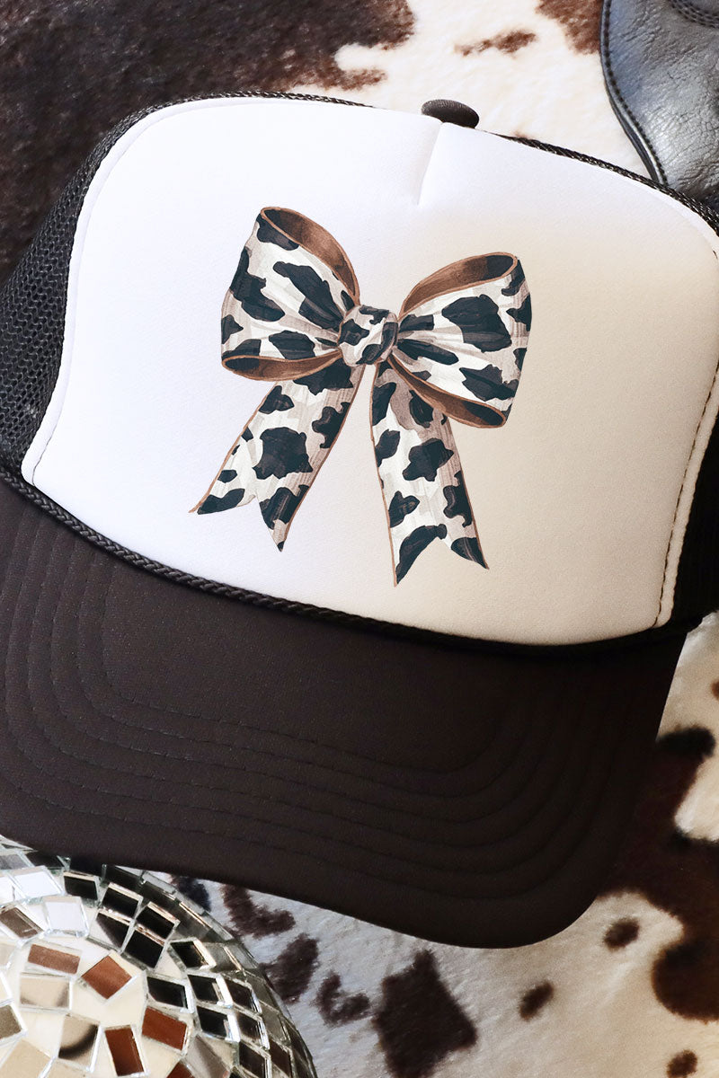 Cow Print Coquette Bow Otto Black with White Foam Front Trucker Hat ...