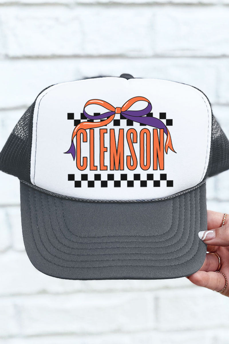 Bow Clemson Check Otto Charcoal Gray with White Foam Front Trucker Hat ...