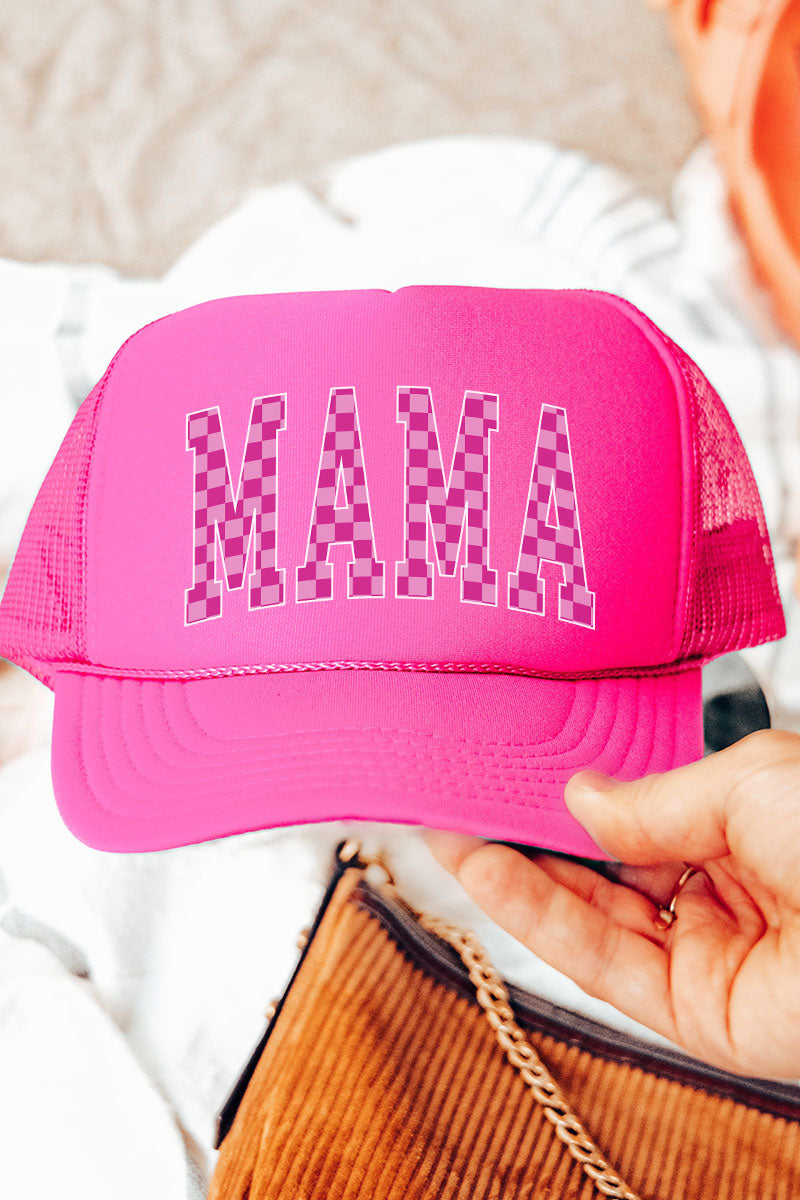 Pink Checkered Mama Otto Neon Pink Foam Front Trucker Hat | HH – Howdy ...