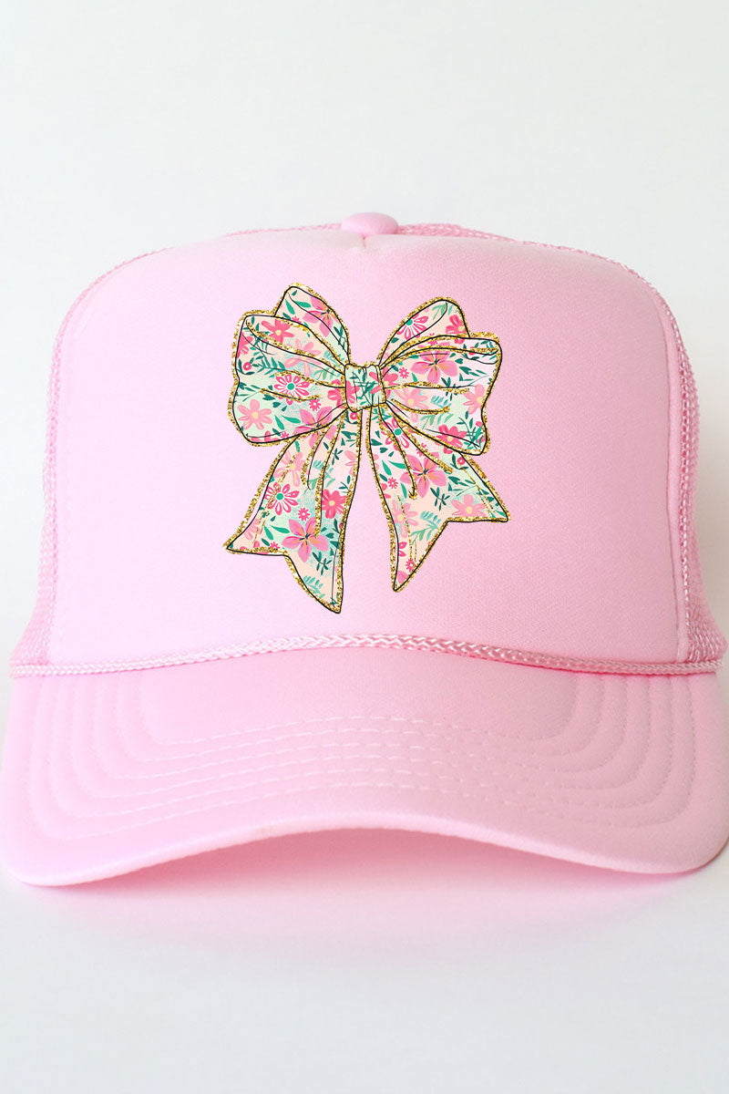 Preppy Blossom Bow Otto Soft Pink Foam Front Trucker Hat | HH – Howdy Honey