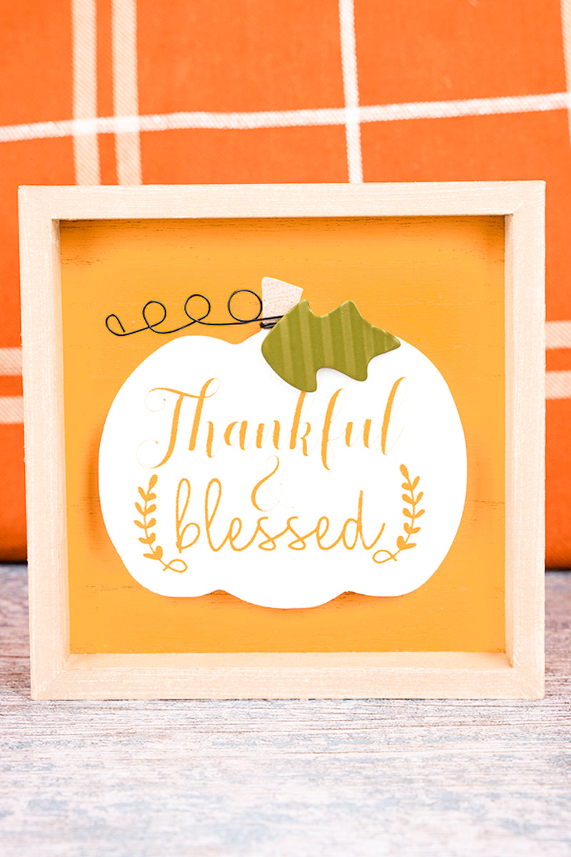 6 x 6 'Thankful & Blessed' Harvest Block Sign | HH – Howdy Honey