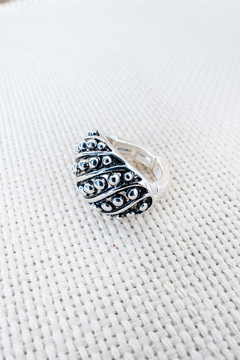 Silvertone Studded Rodeo Rebel Stretch Ring | HH – Howdy Honey