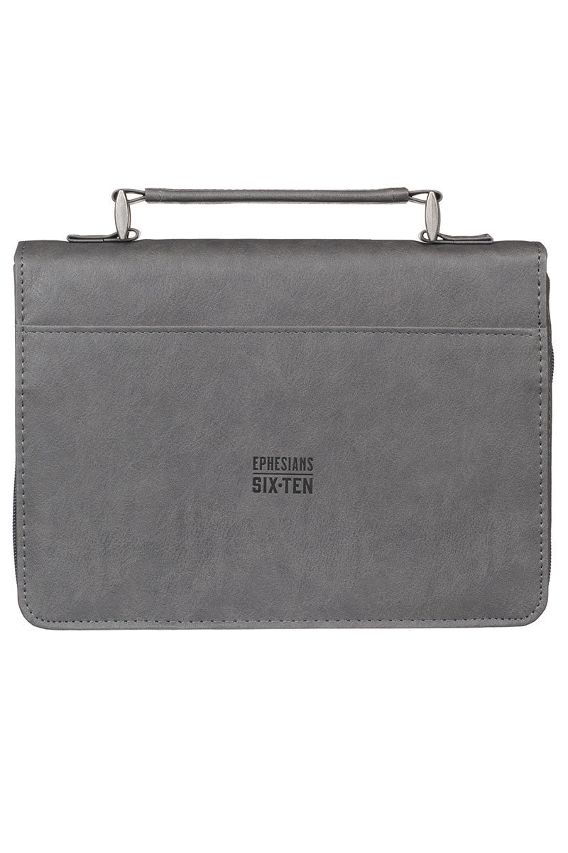 Be Strong in the Lord Gray Faux Leather Large Bible Cover | HH – Howdy ...