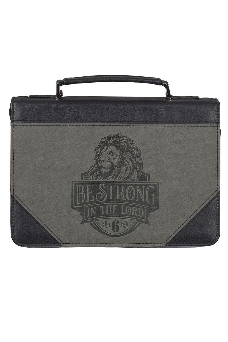 Strong In The Lord Black & Gray Lion Faux Leather Large Bible Cover ...