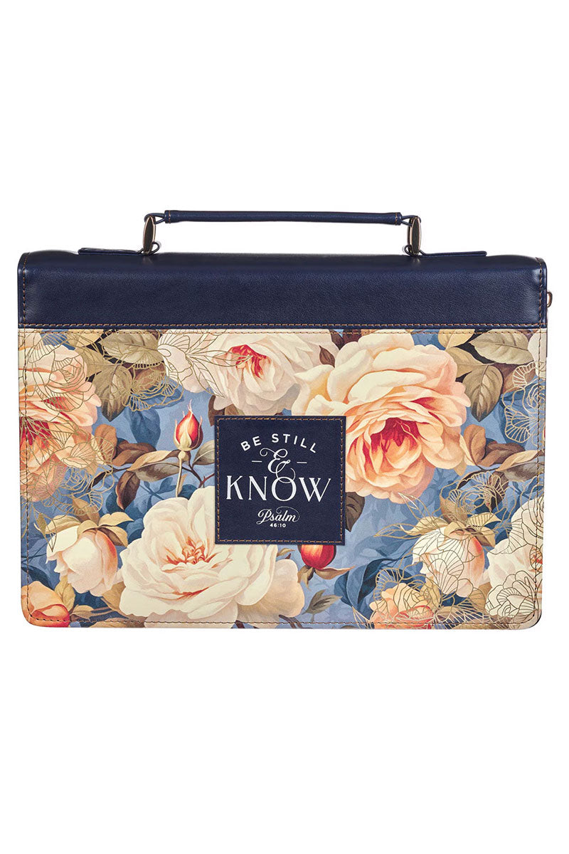 Be Still Serene Roses Blue Faux Leather Large Bible Cover | HH – Howdy ...