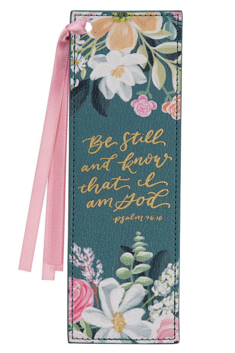 Be Still and Know Teal Floral Faux Leather Page Marker | HH – Howdy Honey