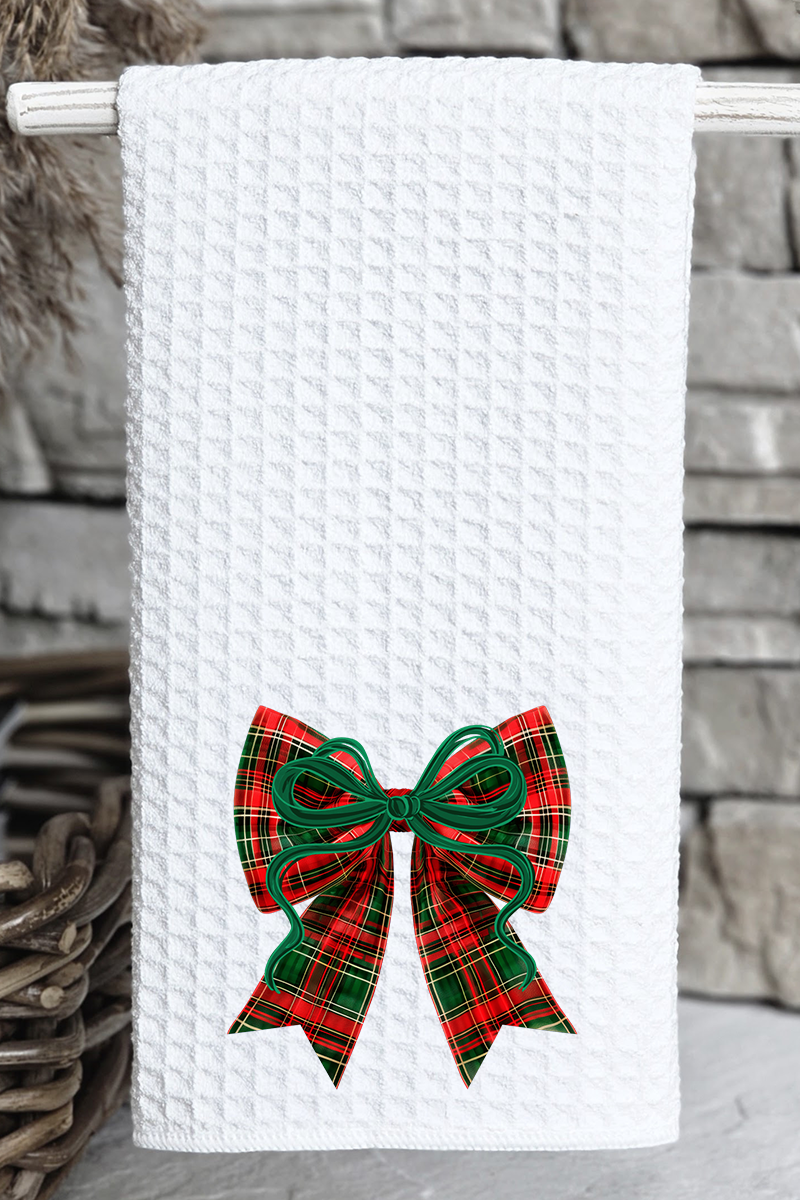 Festive Christmas Plaid Coquette Waffle Kitchen Towel | HH – Howdy Honey