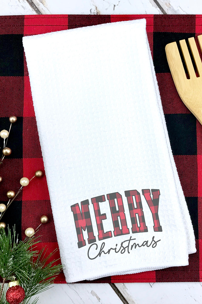 Red Buffalo Plaid Merry Christmas Waffle Kitchen Towel | HH – Howdy Honey