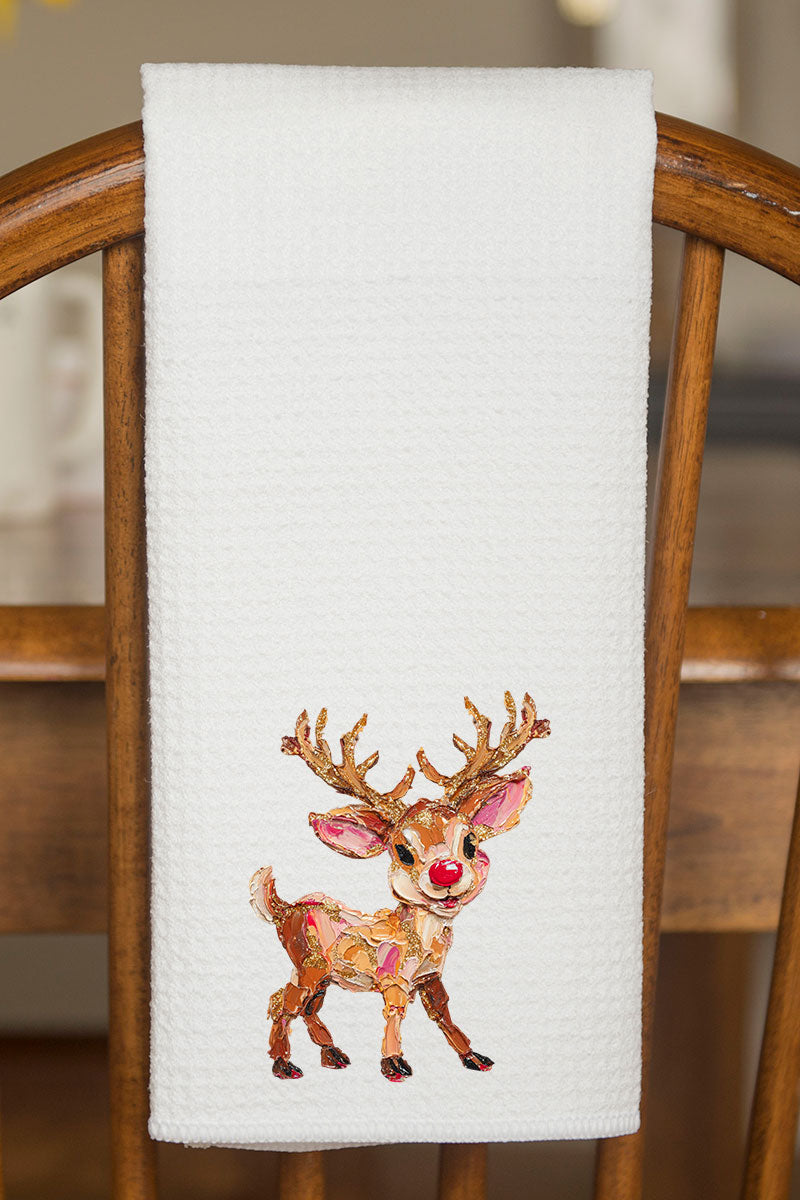 The Painted Red Nose Reindeer Waffle Kitchen Towel | HH – Howdy Honey
