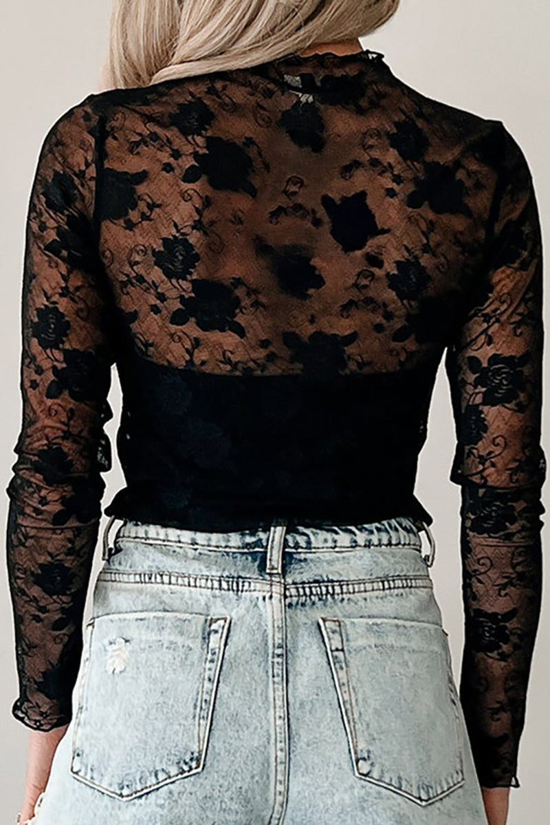 Black Moonlit Bloom Mesh Slim Top | HH – Howdy Honey