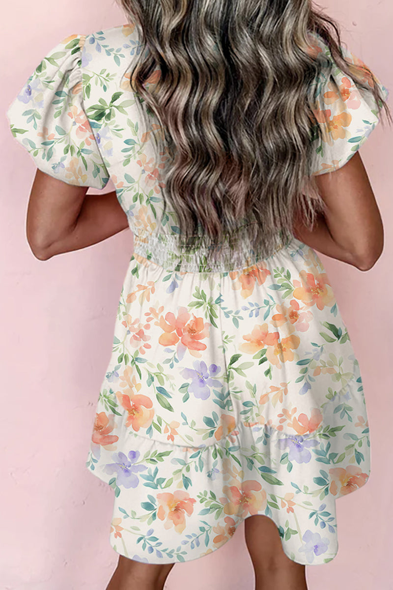 Peachy Keen Floral Smocked Waist Mini Dress | HH – Howdy Honey
