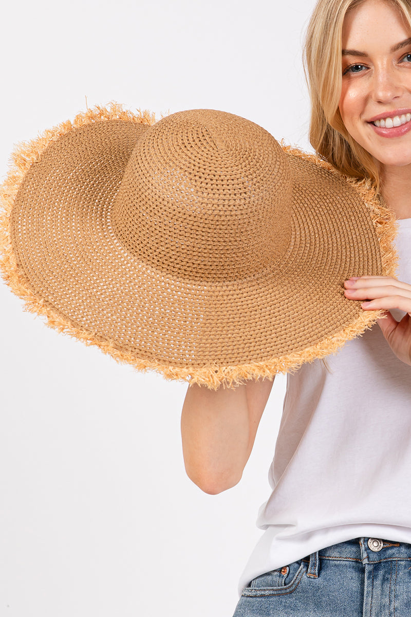 Sunchaser Taupe Frayed Straw Floppy Hat | Howdy Honey