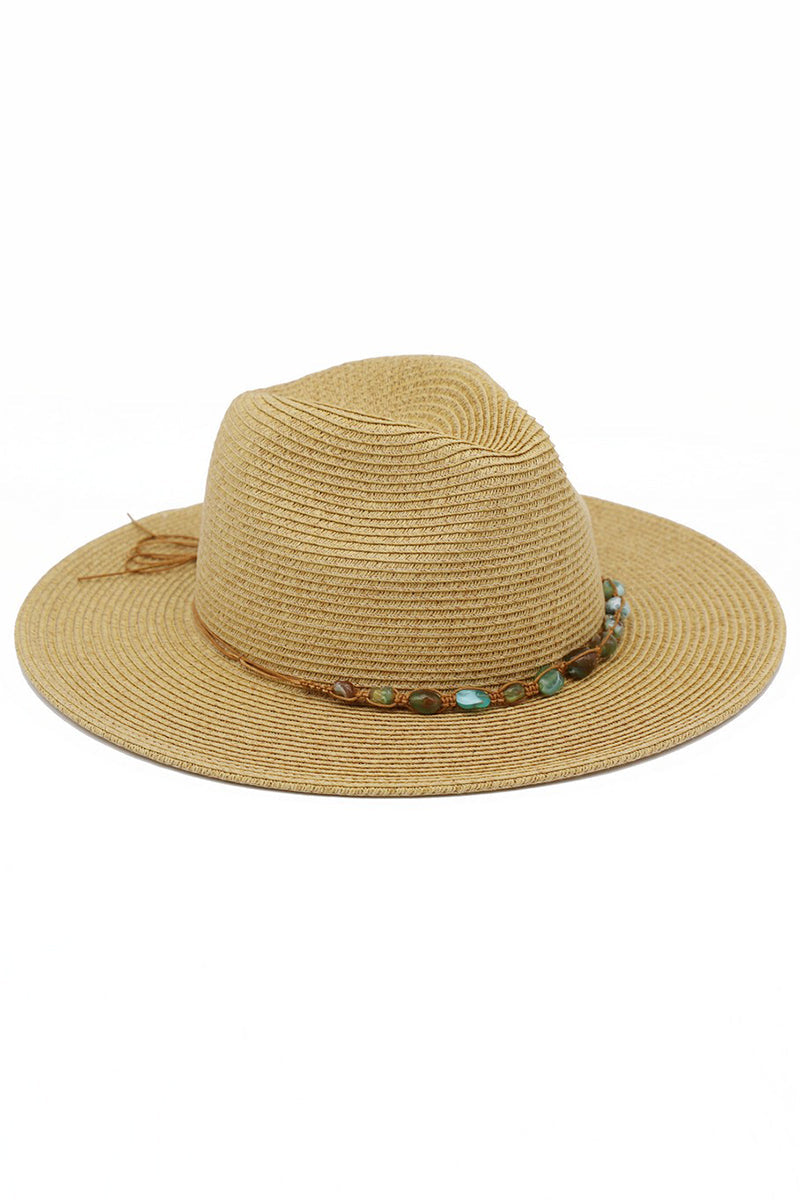 Marbella Stone Beaded Tan Straw Hat | Howdy Honey