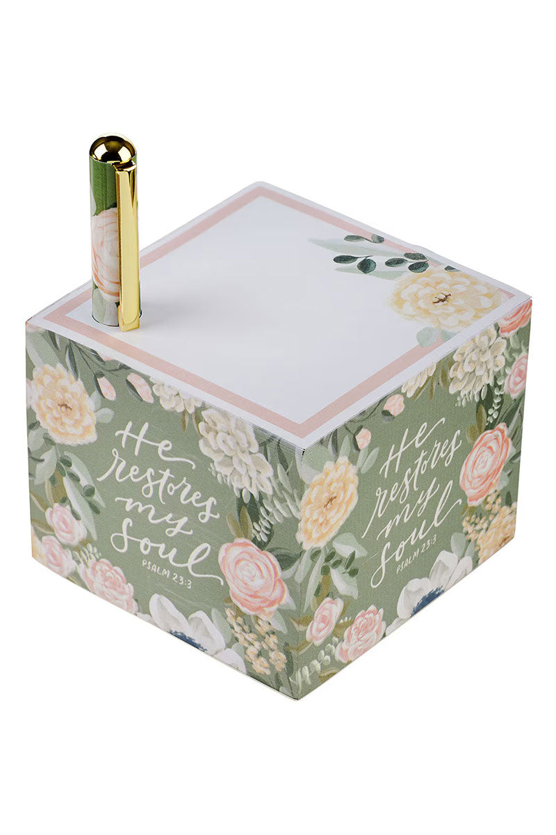 He Restores My Soul Green Floral Note Block and Pen Set | HH – Howdy Honey