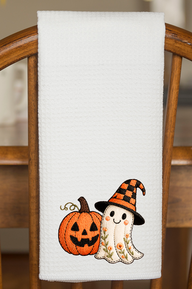 Boo-tiful Stitches Faux Embroidery Waffle Kitchen Towel | HH – Howdy Honey