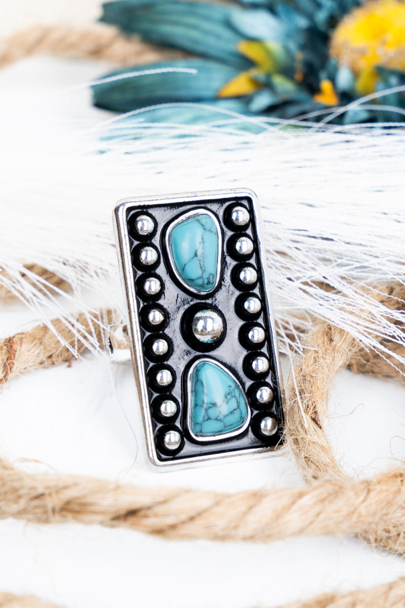 Romona Turquoise Silvertone Bar Ring | HH – Howdy Honey