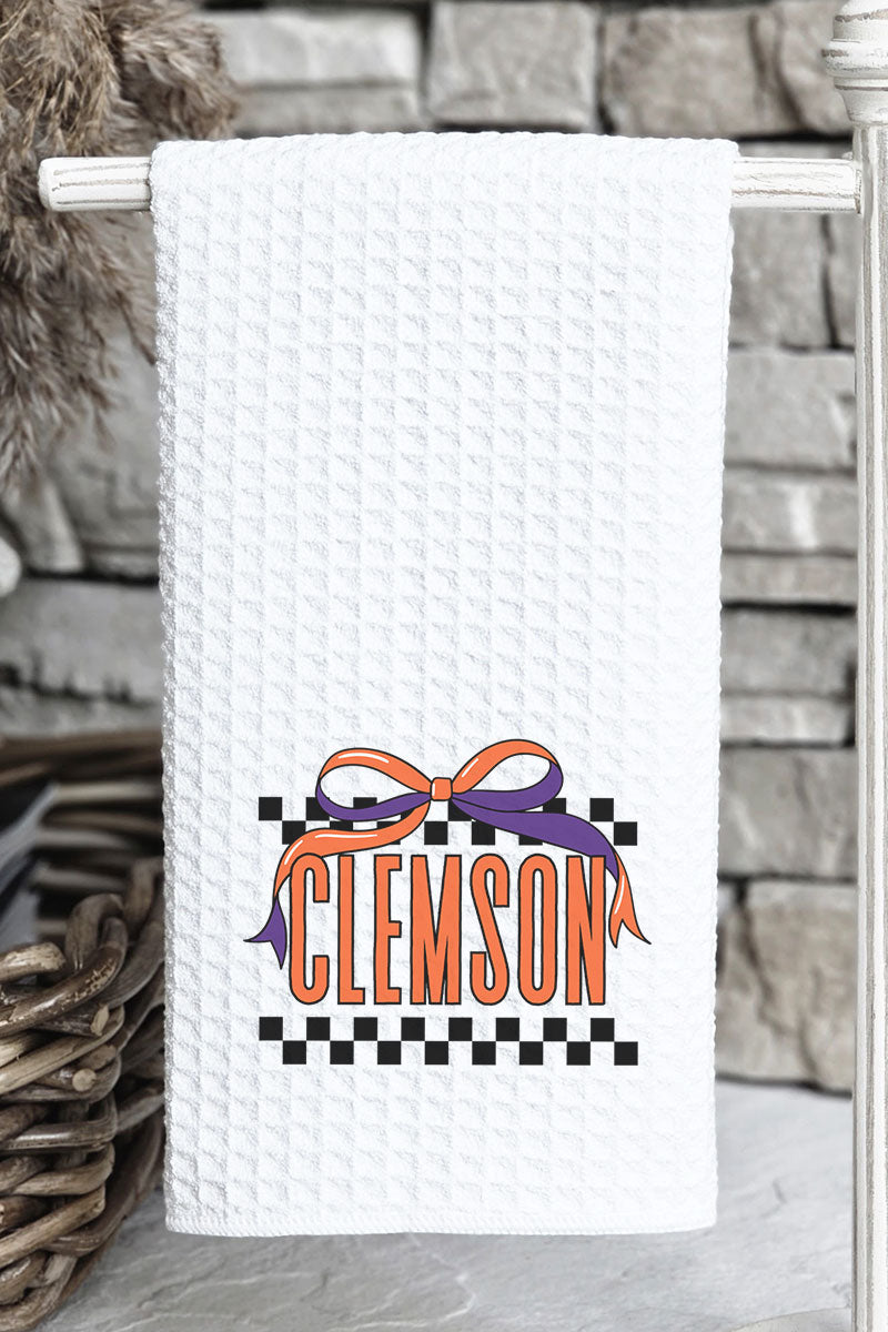 Bow Clemson Check Waffle Kitchen Towel| HH – Howdy Honey