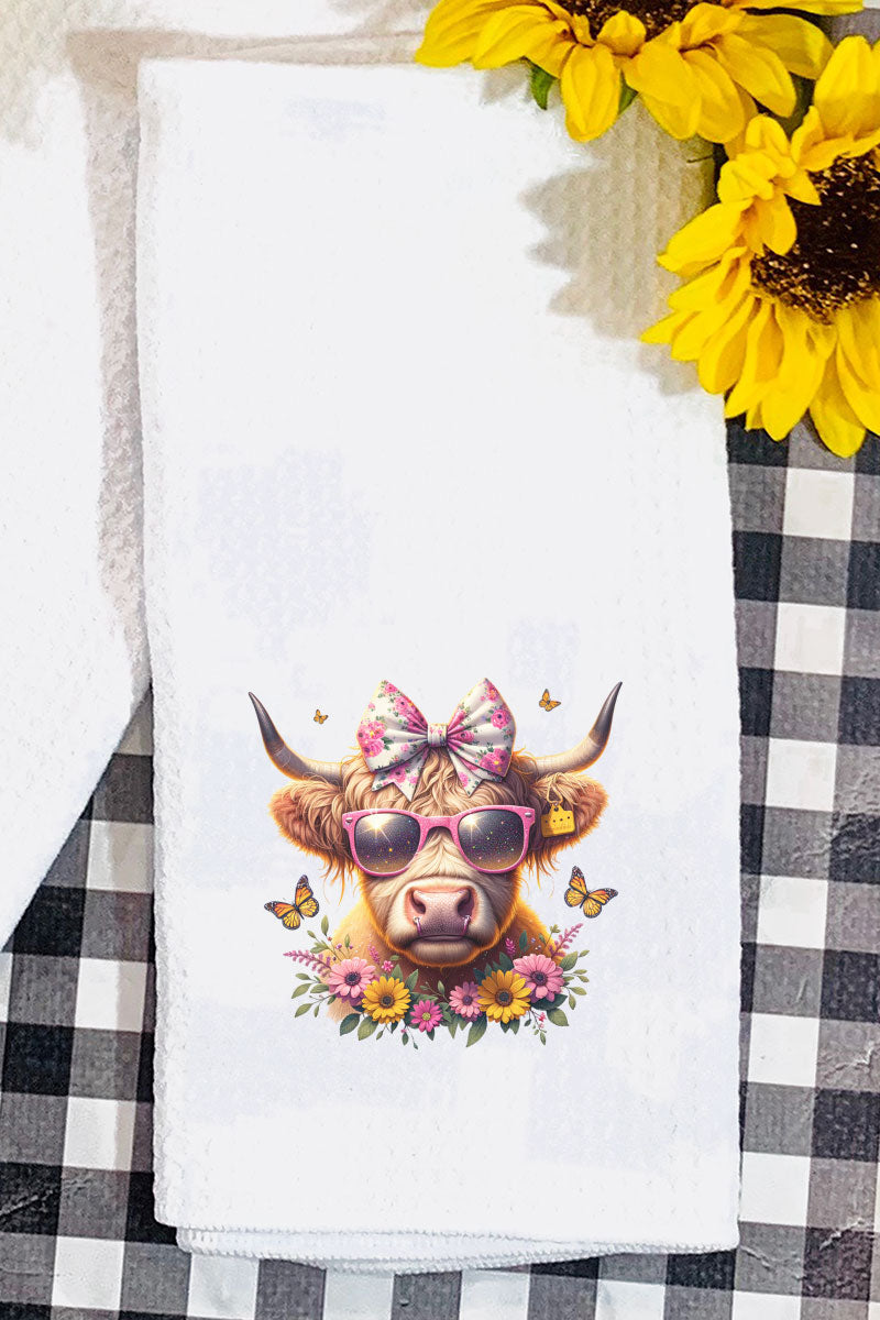 Glam Spring Highland Cow Waffle Kitchen Towel| HH – Howdy Honey