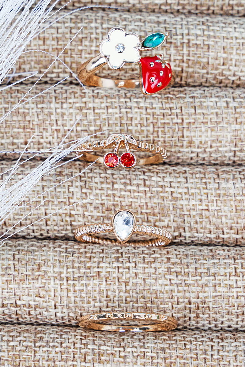Berry Good Bloom Goldtone Ring Set | HH – Howdy Honey