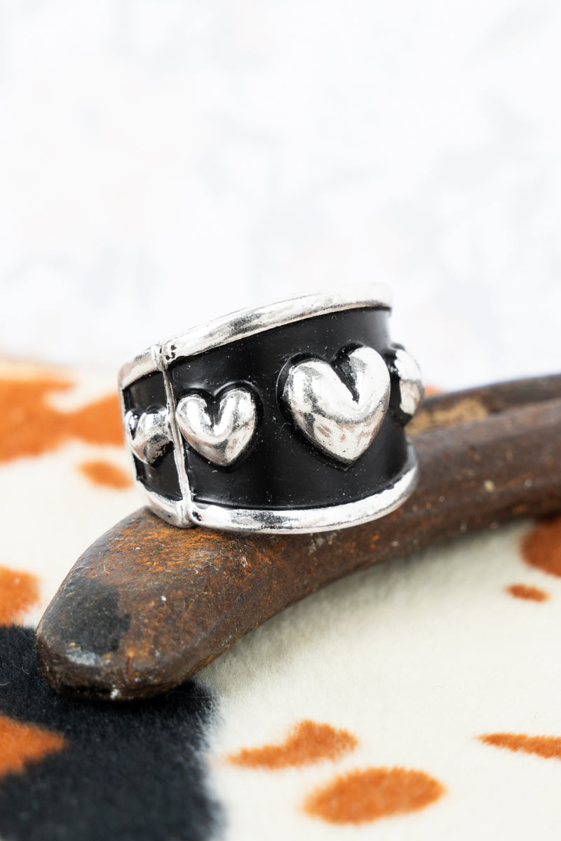 Heart's Melody Silvertone Stretch Ring | HH – Howdy Honey