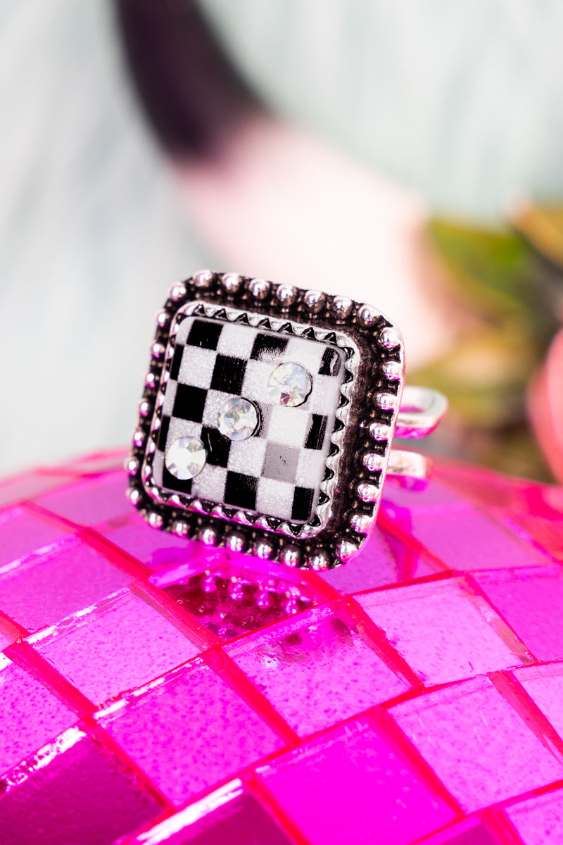 Iridescent Check Your Luck Silvertone Cuff Ring | HH – Howdy Honey