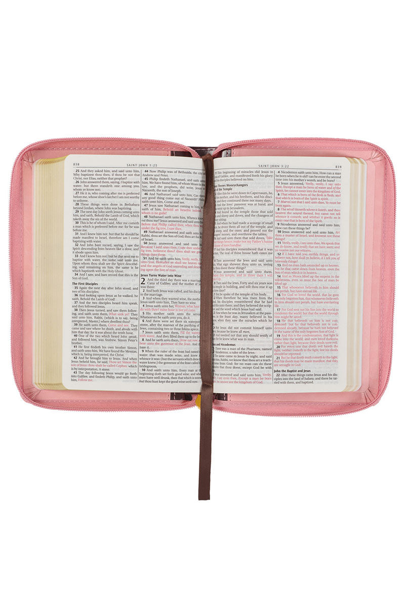 Burgundy and Pink Faux Leather Zippered Compact KJV Bible | eWAM ...