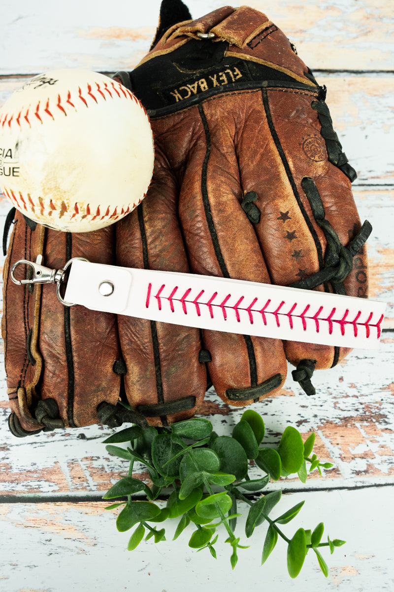 Baseball Stitched Faux Leather Wristlet Keychain | eWAM – Howdy Honey